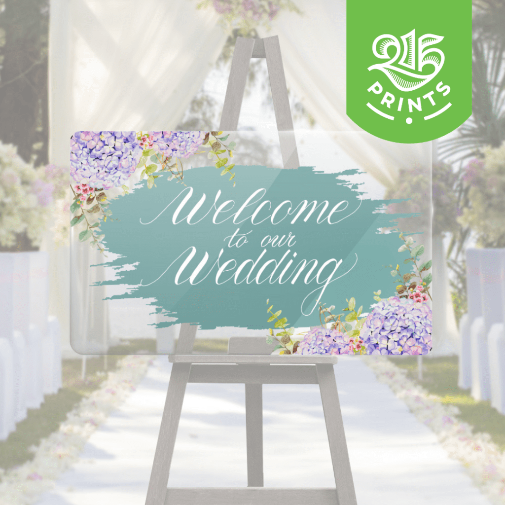 What information is needed on a wedding welcome sign?